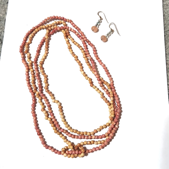 Jewelry | Small Bead Long Necklace Peachy Pink With Pale Bead Earrings ...